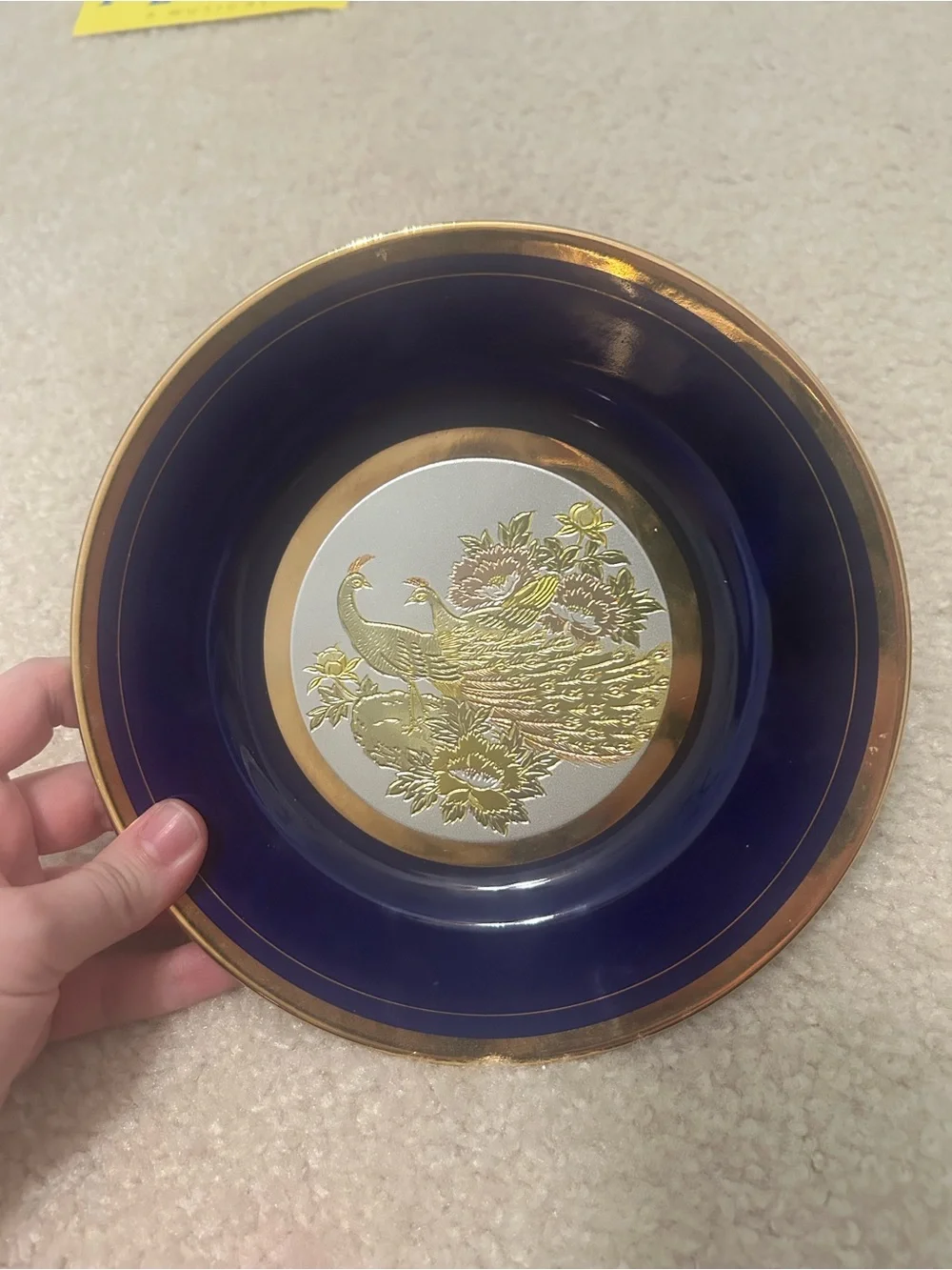 Dining | Chokin Japan 24k Gold Rim Plate Peacock Navy Blue And Gold ...